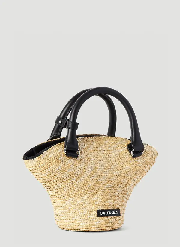 Balenciaga Straw-blend Mini Tote Bag With Twin Top Handles - Cream