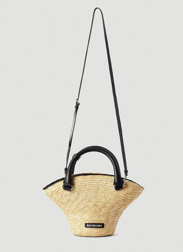 Balenciaga Straw-blend Mini Tote Bag With Twin Top Handles - Cream