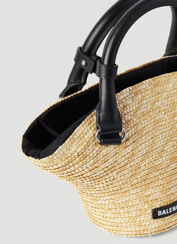 Balenciaga Straw-blend Mini Tote Bag With Twin Top Handles - Cream