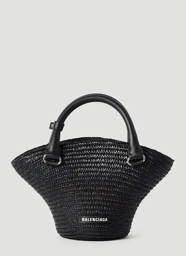 Balenciaga Straw-blend Mini Tote Bag With Logo Patch