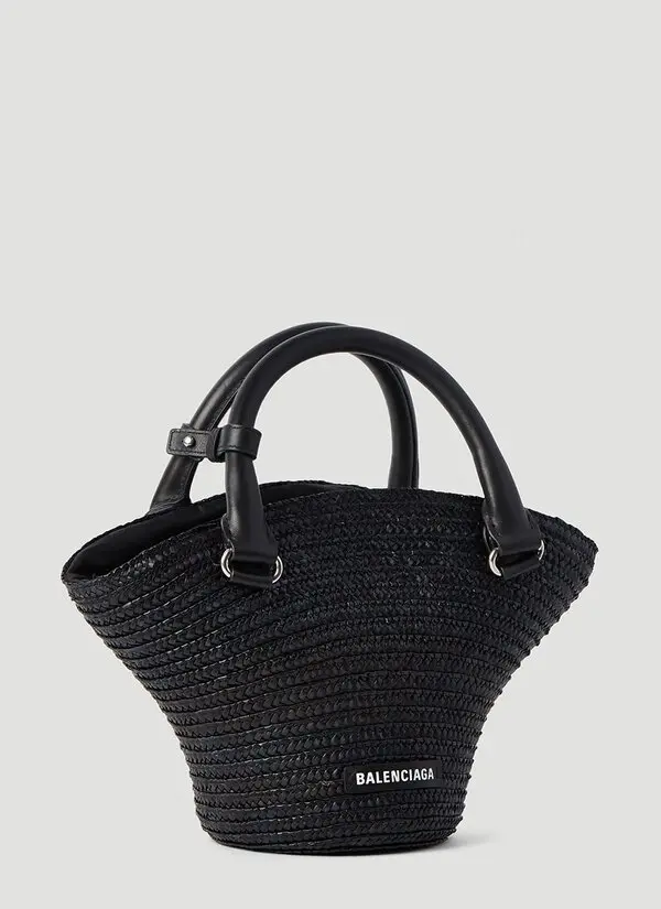 Balenciaga Straw-blend Mini Tote Bag With Logo Patch