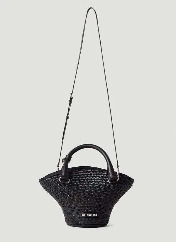 Balenciaga Straw-blend Mini Tote Bag With Logo Patch