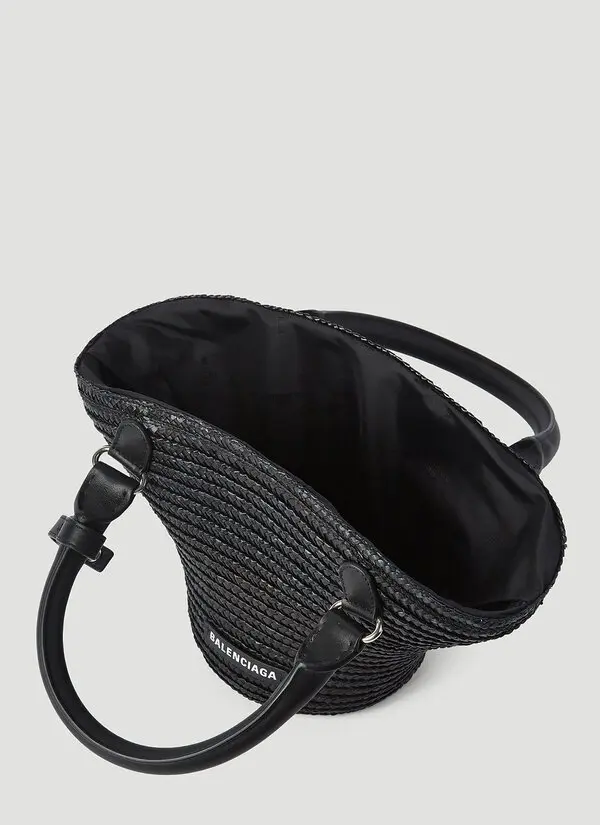 Balenciaga Straw-blend Mini Tote Bag With Logo Patch