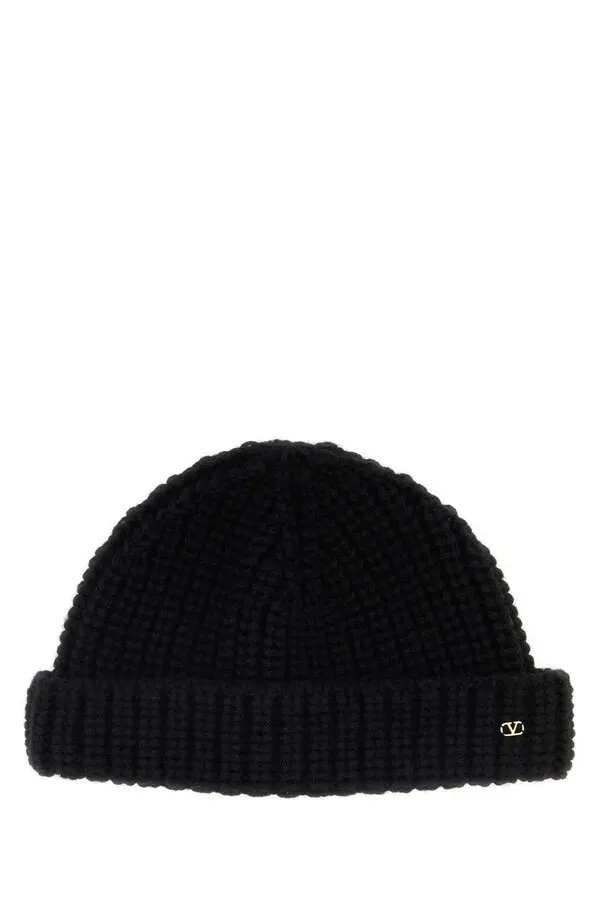 Valentino Garavani Ribbed Wool Beanie Hat - Black