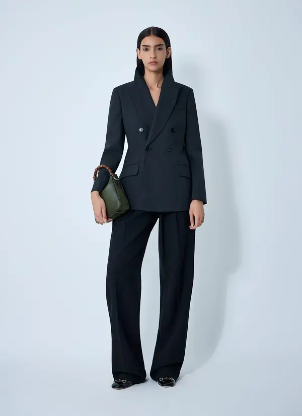 Gucci Double-breasted Wool Blazer With Notched Lapels - Black