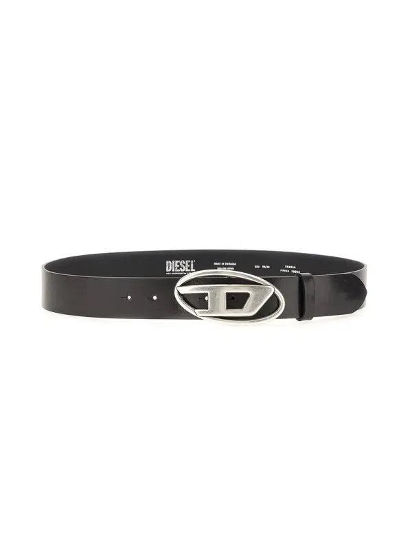 DIESEL® B-1dr Leather Belt With Silver Tone D-logo Buckle - Black