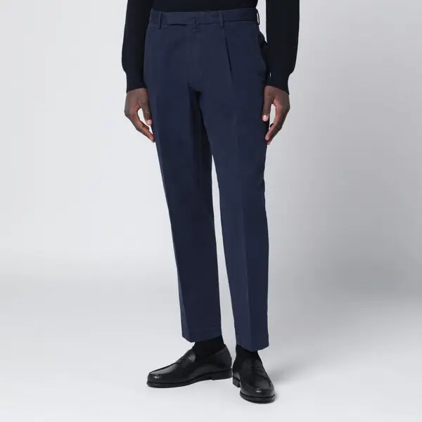 SANTANIELLO Navy Cotton And Cashmere Trousers - Blue