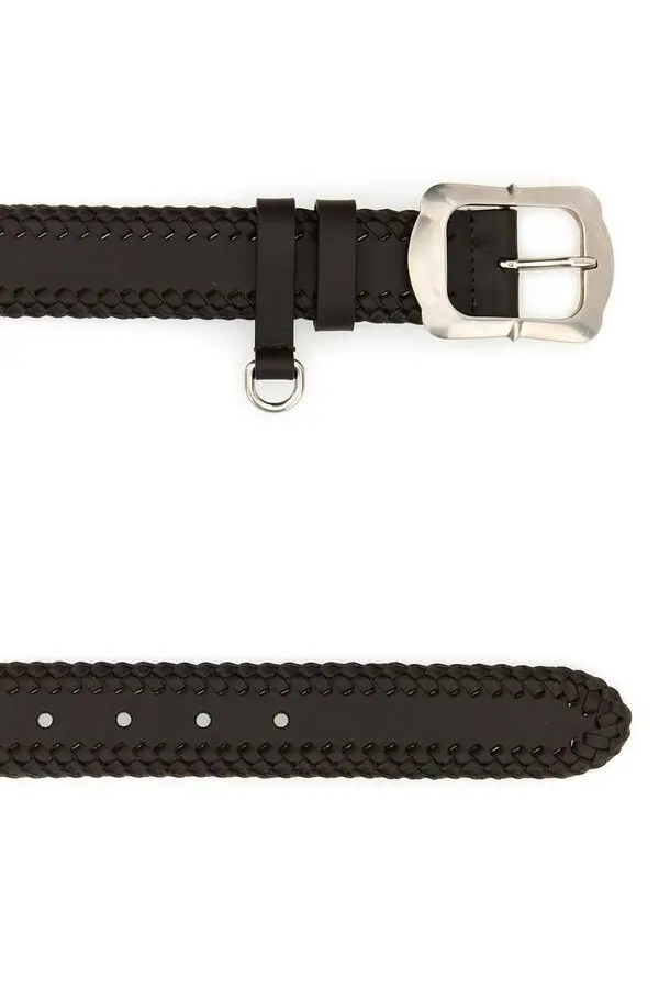 Prada Braided Leather Belt With Silver Metal Finishing
