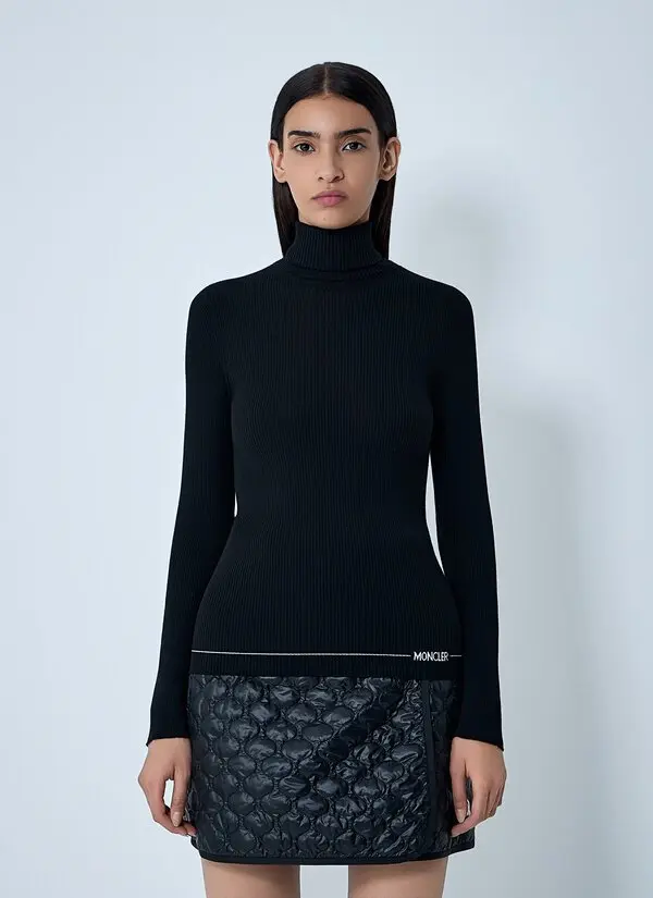 Moncler Ribbed Wool High-neck Sweater - Black