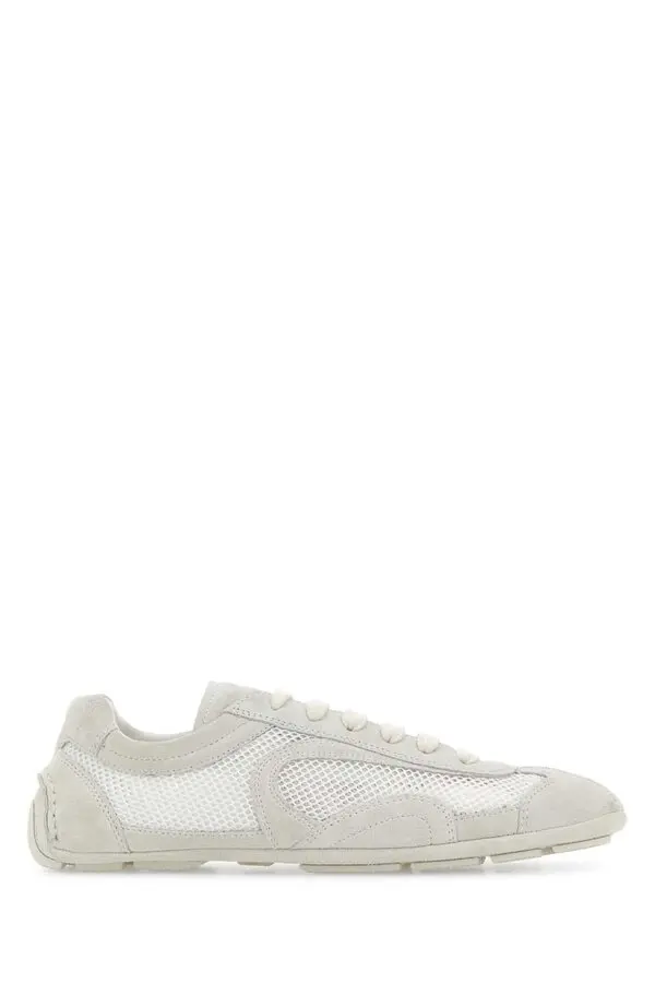 Prada Montecarlo Suede And Mesh Sneakers - White