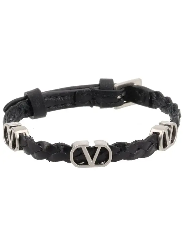 Valentino Garavani Vlogo Signature Braided Leather Bracelet - Black