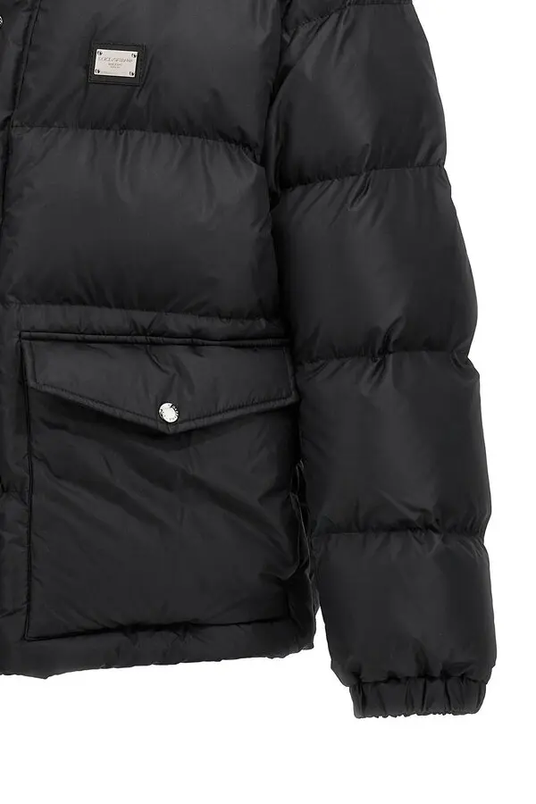 Dolce & Gabbana Quilted Logo Plate Down Jacket - Black