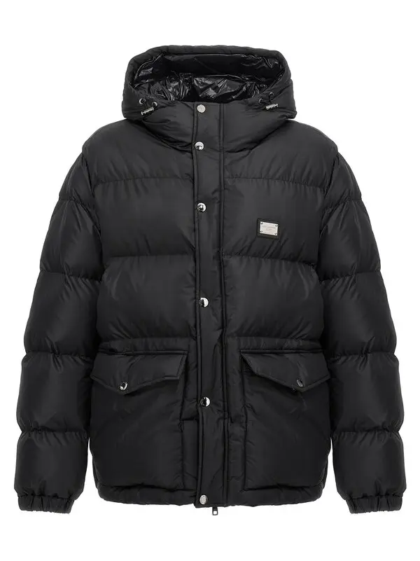 Dolce & Gabbana Quilted Logo Plate Down Jacket - Black