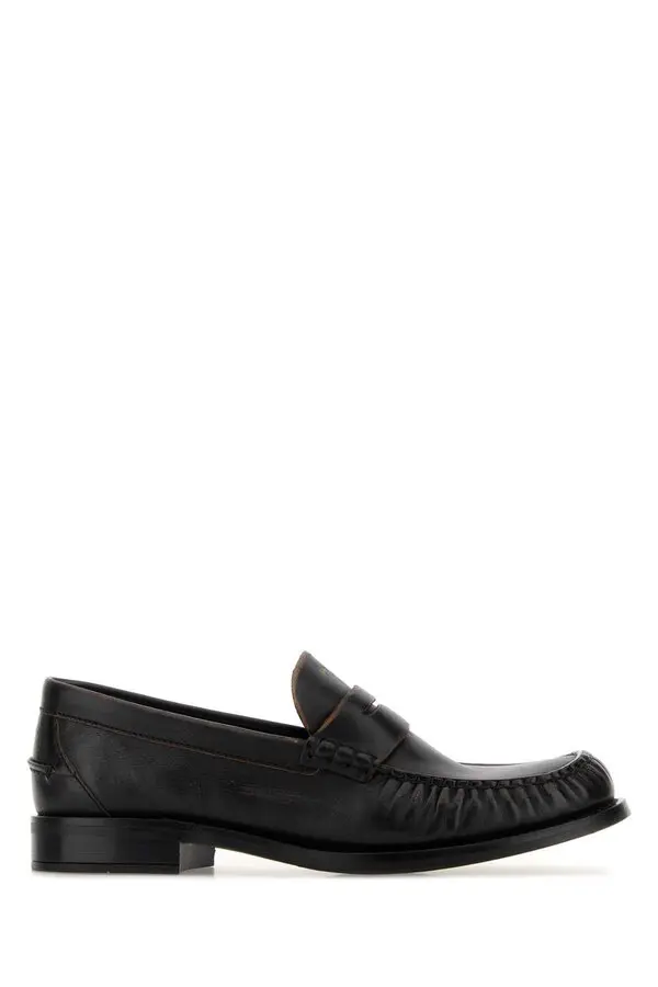 Prada Black Leather Loafers - Brown