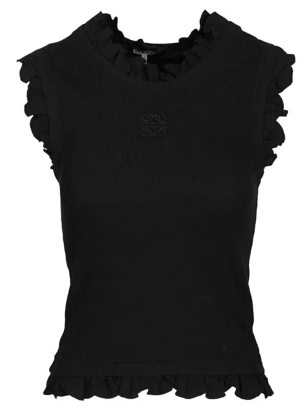 Loewe Ribbed Stretch Cotton Tank Top With Ruffles