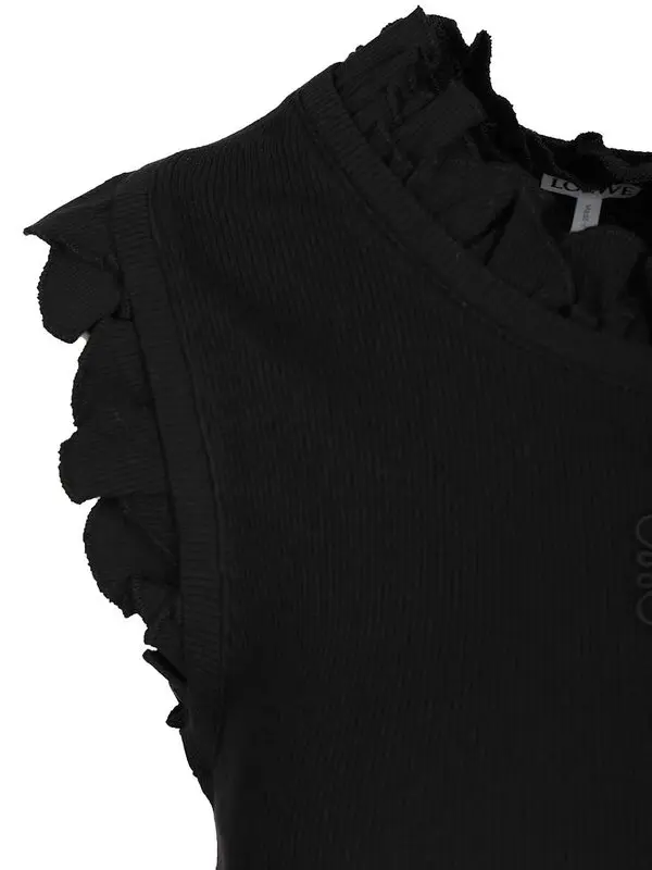 Loewe Ribbed Stretch Cotton Tank Top With Ruffles