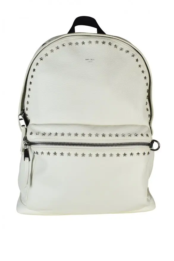 JIMMY CHOO Leather Backpack With Metallic Star Embellishments - White