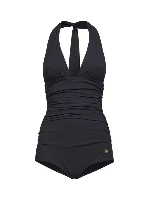 Dolce & Gabbana Black Sensitive Fabric Draped One-piece Swimsuit - Multicolor