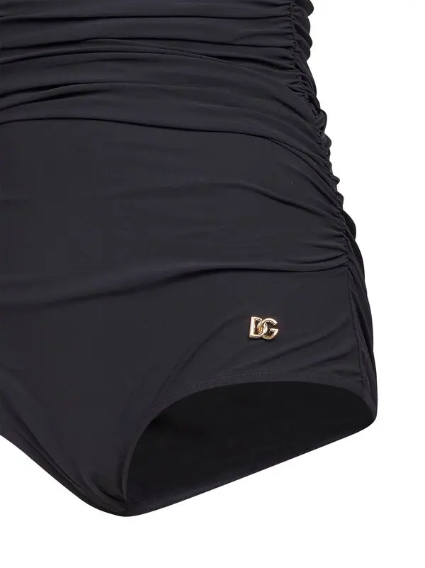 Dolce & Gabbana Black Sensitive Fabric Draped One-piece Swimsuit