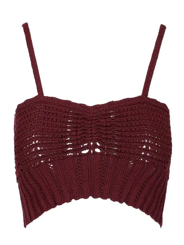FORTE_FORTE Cropped Crochet Cotton Tank Top With Mother-of-pearl Buttons