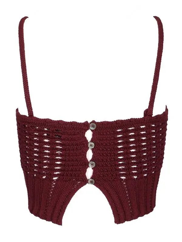 FORTE_FORTE Cropped Crochet Cotton Tank Top With Mother-of-pearl Buttons