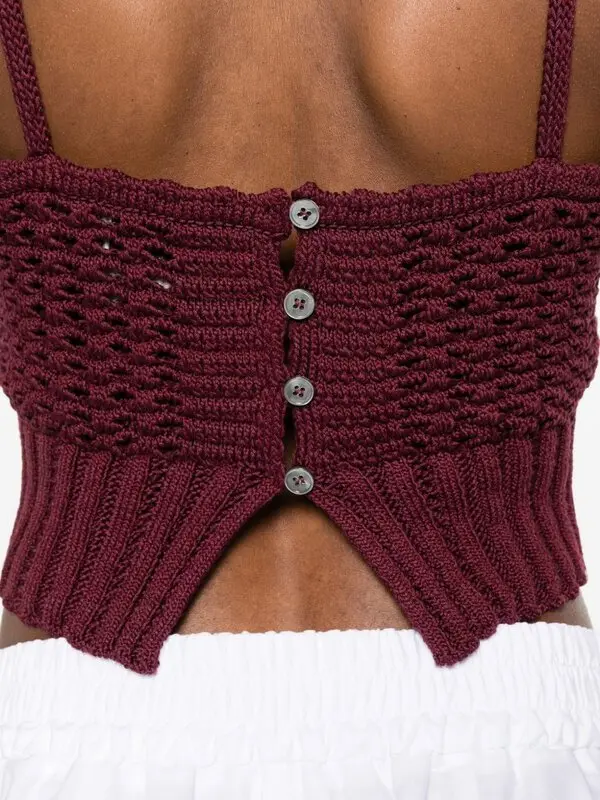 FORTE_FORTE Cropped Crochet Cotton Tank Top With Mother-of-pearl Buttons