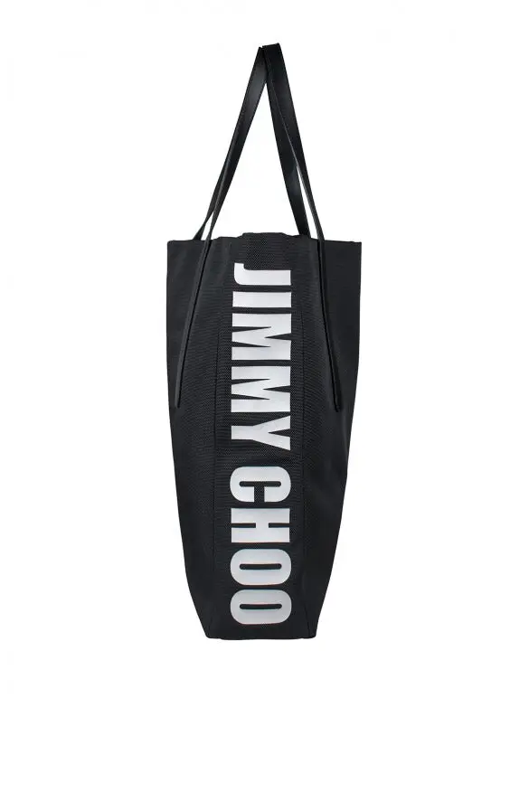 JIMMY CHOO Nylon Tote Bag With White Logo - Black