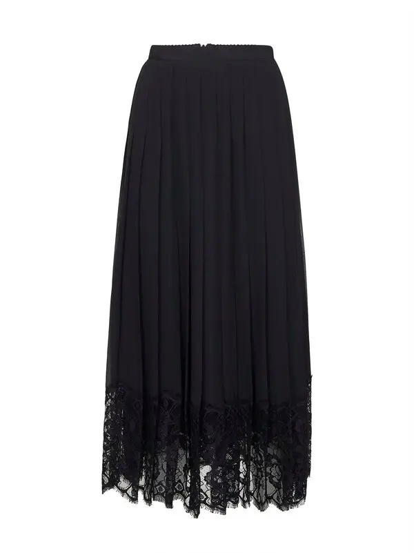 Dolce & Gabbana Black Chiffon And Lace Pleated Midi Skirt - Multicolor
