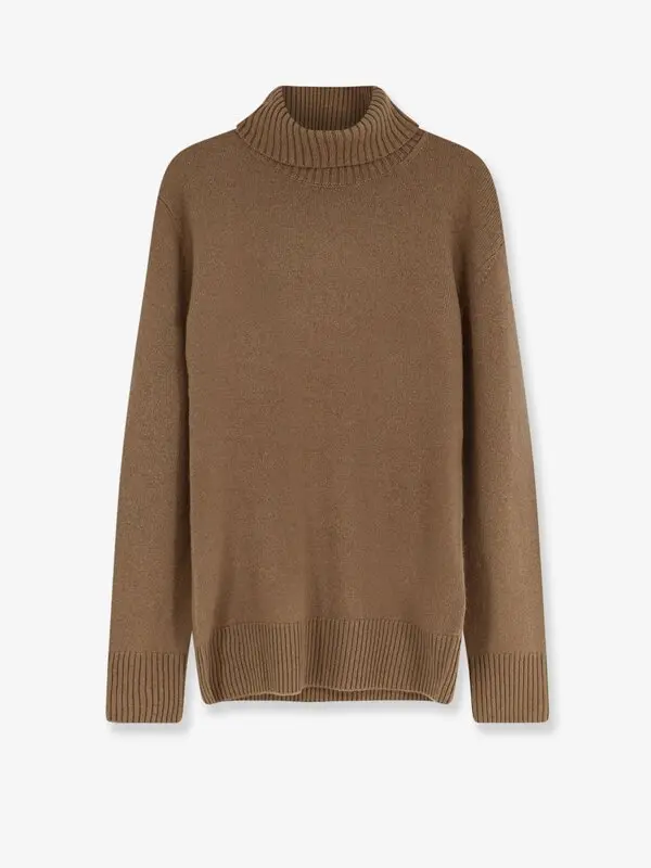 TOTEME Cashmere Ribbed Knit High Neck Long Sleeve Sweater - Brown