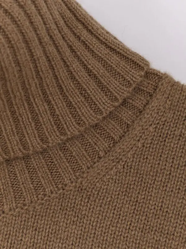 TOTEME Cashmere Ribbed Knit High Neck Long Sleeve Sweater - Brown