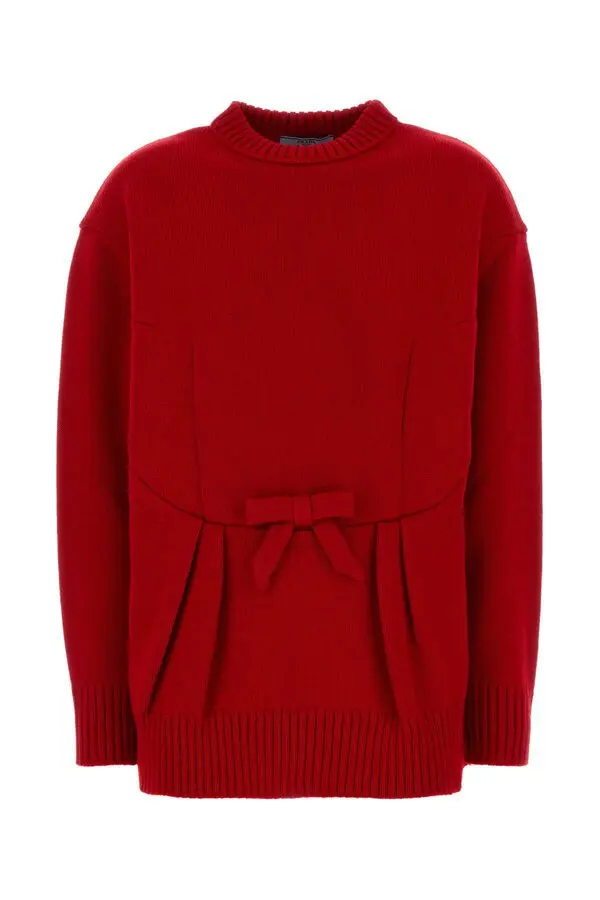 Prada Oversized Wool Sweater With Bow Detail - Red