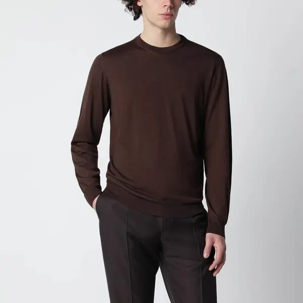 DRUMOHR Chocolate Merino Wool Crewneck Sweater - Brown
