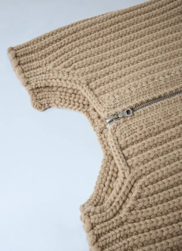 Dries Van Noten Zip-up Scarf In Wool Knit - Cream