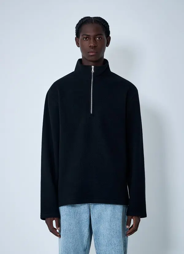RIER Wool Zip-up Fleece Sweatshirt - Black