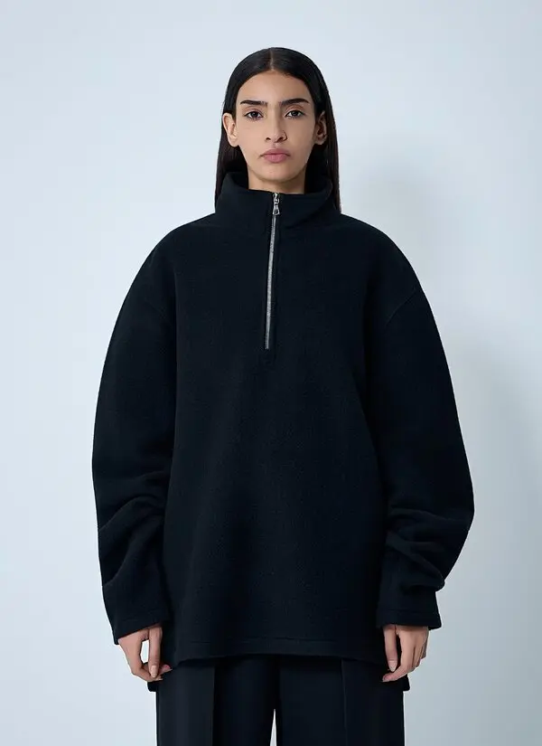 RIER Wool Zip-up Fleece Sweatshirt - Black