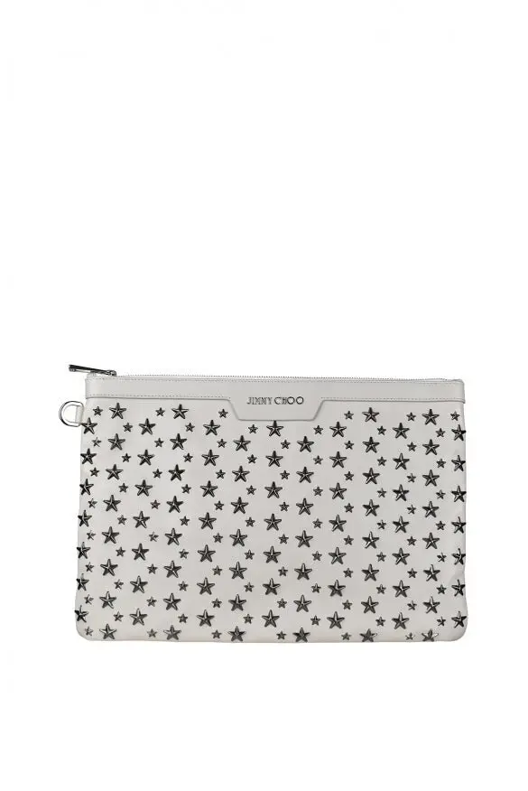 JIMMY CHOO Derek Clutch With Embossed Stars - White