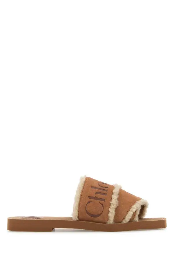 Chloé Suede Woody Slippers - Brown