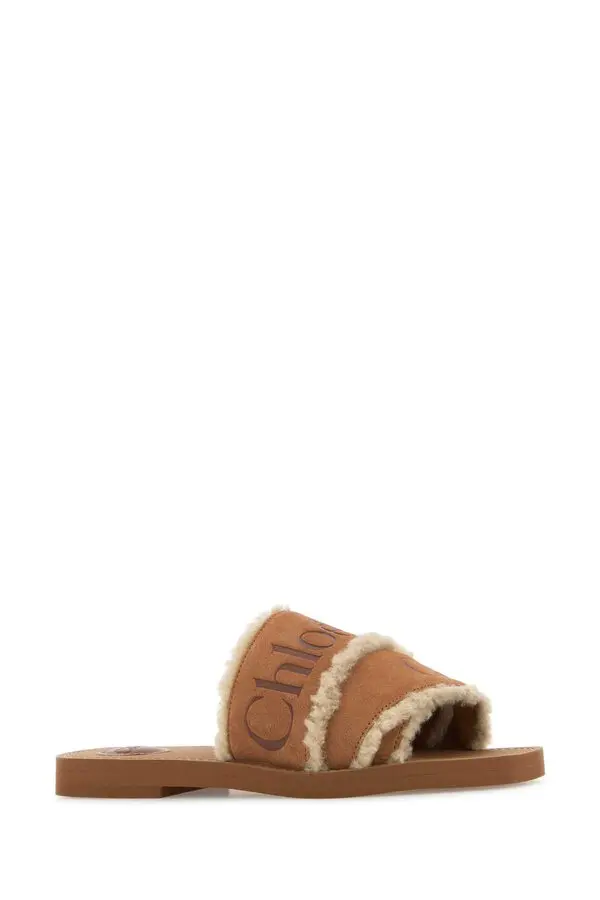Chloé Suede Woody Slippers - Brown