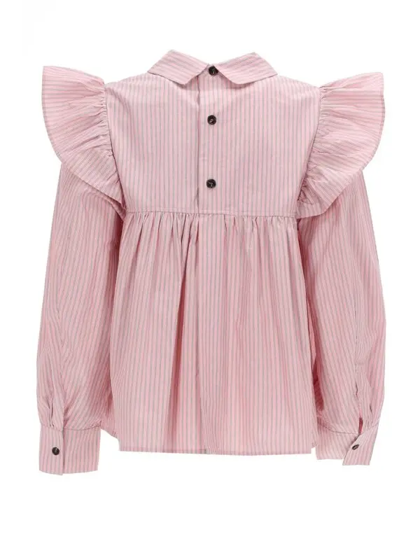 GANNI Organic Cotton Striped Shirt With Puffy Straps - Pink