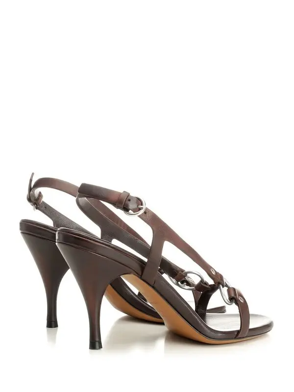 Miu Miu Leather Heeled Sandals With Metal Rings - Brown