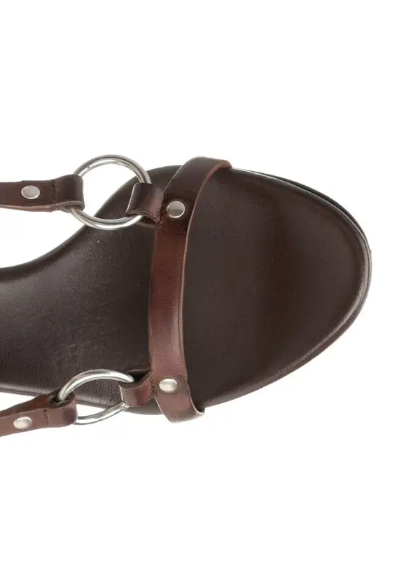 Miu Miu Leather Heeled Sandals With Metal Rings - Brown