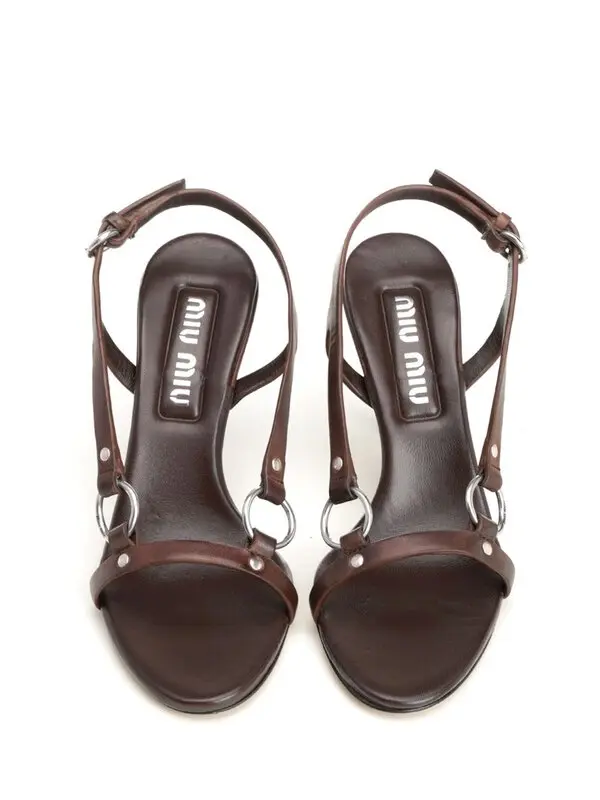 Miu Miu Leather Heeled Sandals With Metal Rings - Brown
