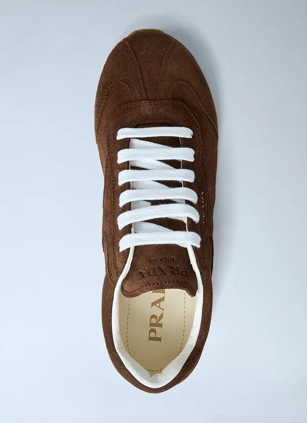 Prada Suede Round Toe Lace-up Sneakers