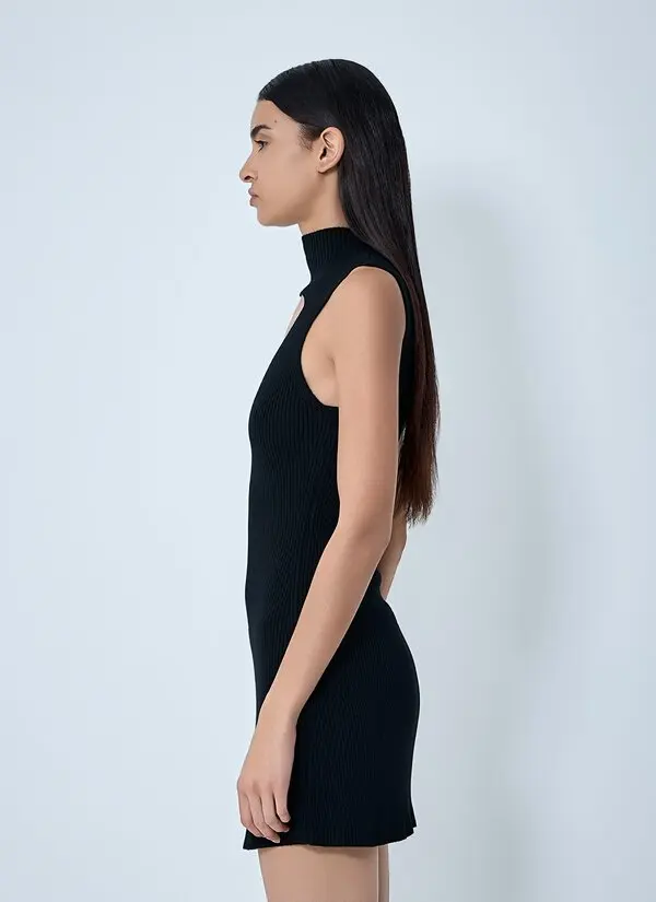 DIESEL® Ribbed Wool Mini Dress With Logo Hardware