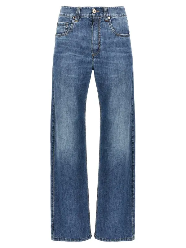 Brunello Cucinelli Straight Leg Jeans With Monile Detail - Blue