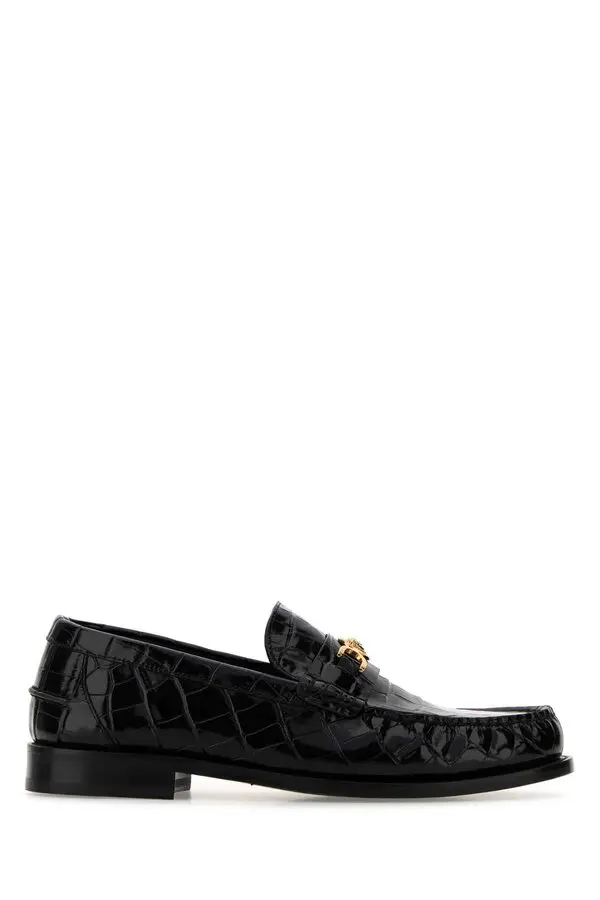 Versace Embossed Leather Loafers - Black