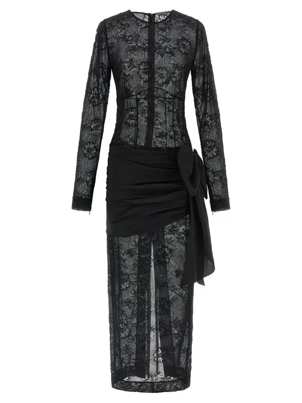 Alessandra Rich Lace Bustier Dress With Draped Maxi Bow - Black