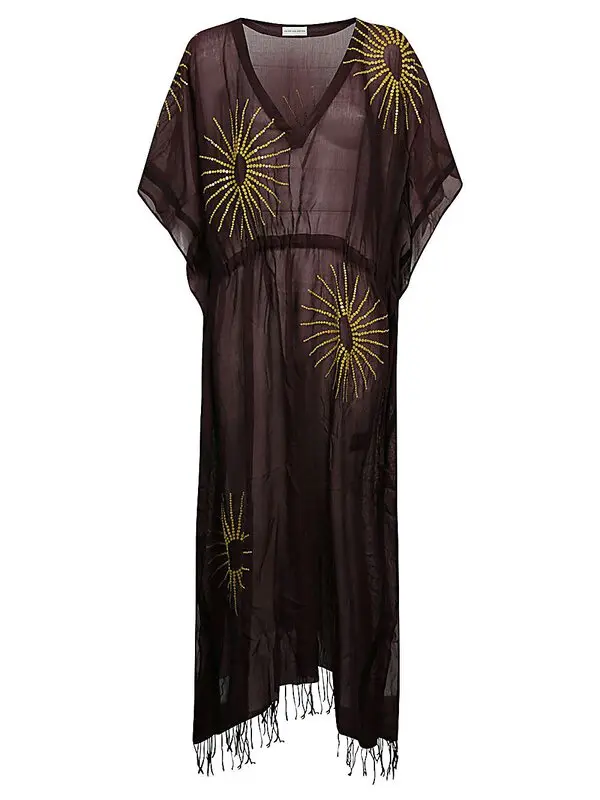 Dries Van Noten Cotton And Silk Embroidered Kaftan - Brown