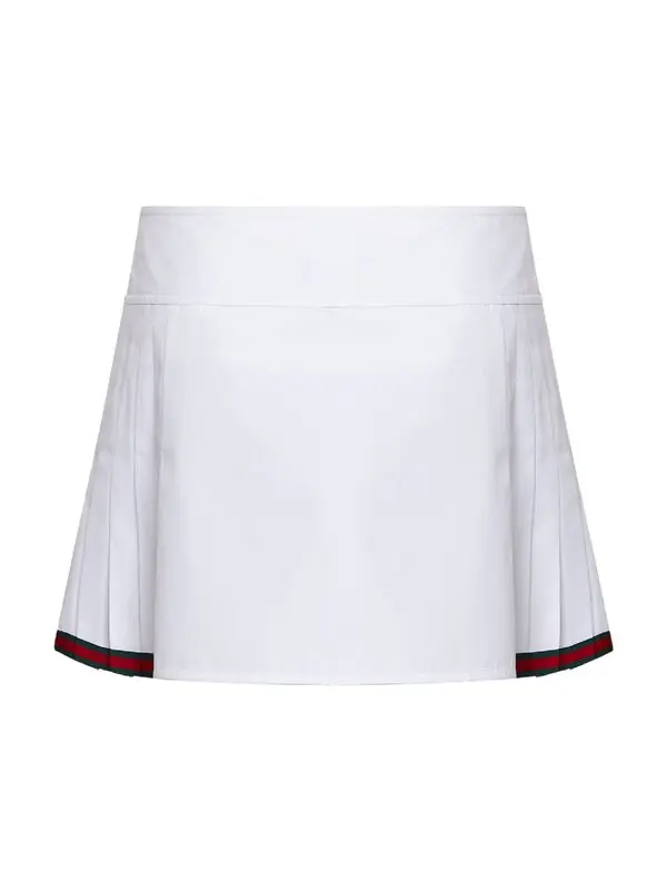 Gucci White Poplin Pleated Miniskirt With Web Detail