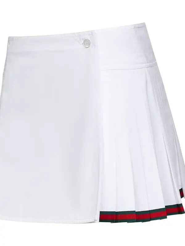 Gucci White Poplin Pleated Miniskirt With Web Detail